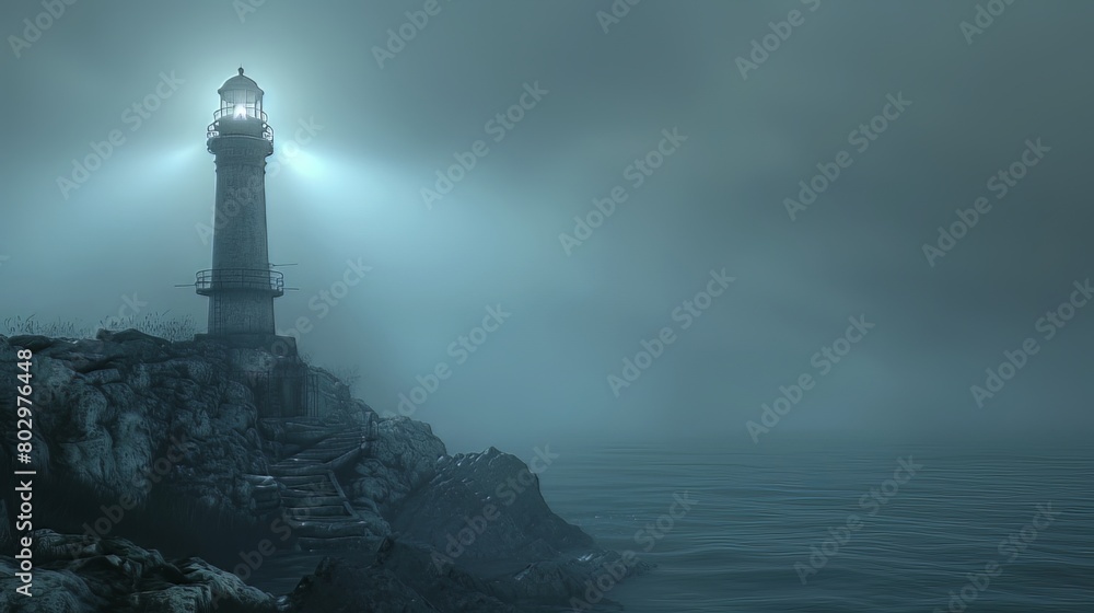 Lighthouse: Standing tall on a rocky cliff, the lighthouse guides ships ...