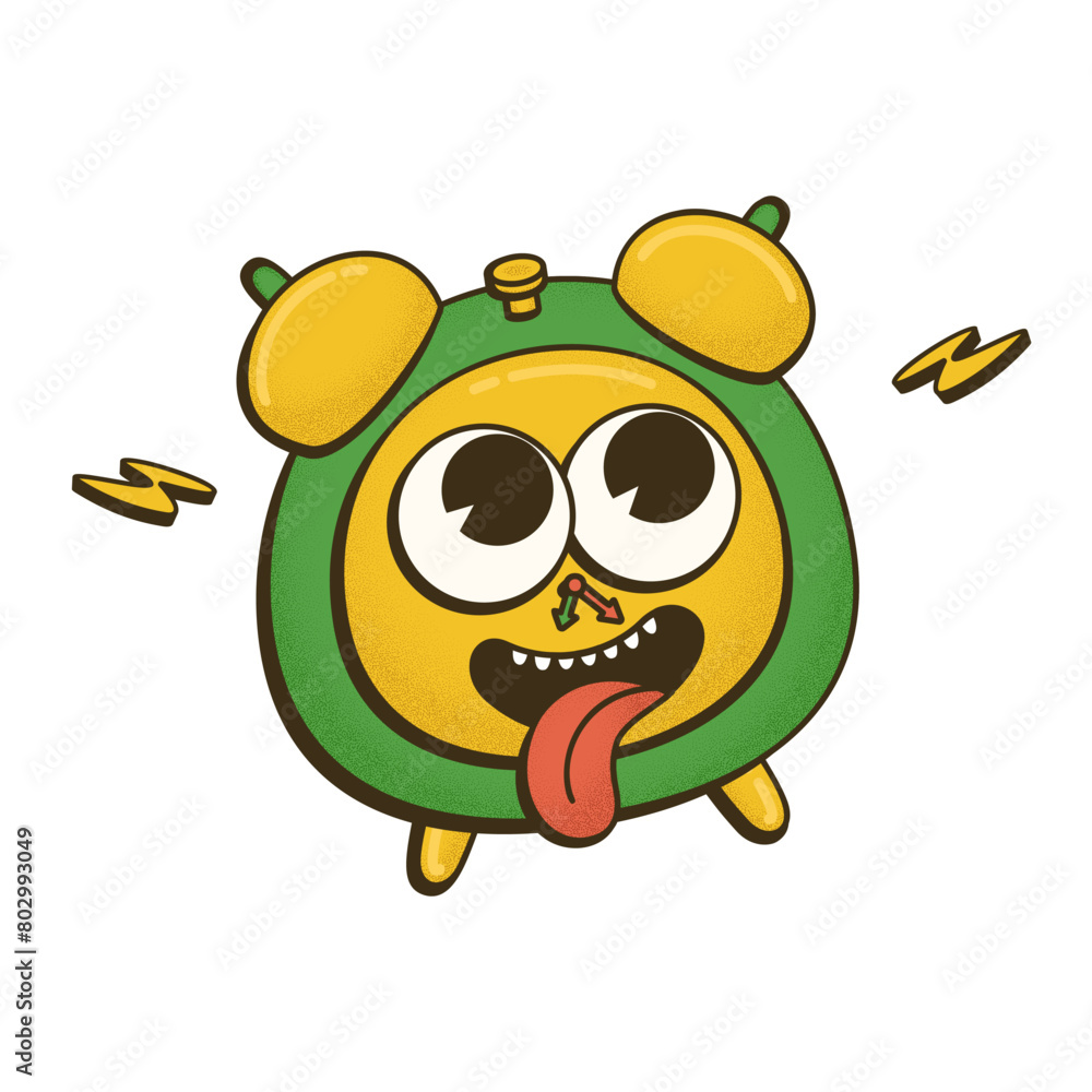 Cool trendy groovy character of alarm clock with retro texture ...