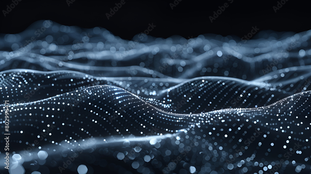 Digital space abstract background, dark cyberspace with wavy data ...
