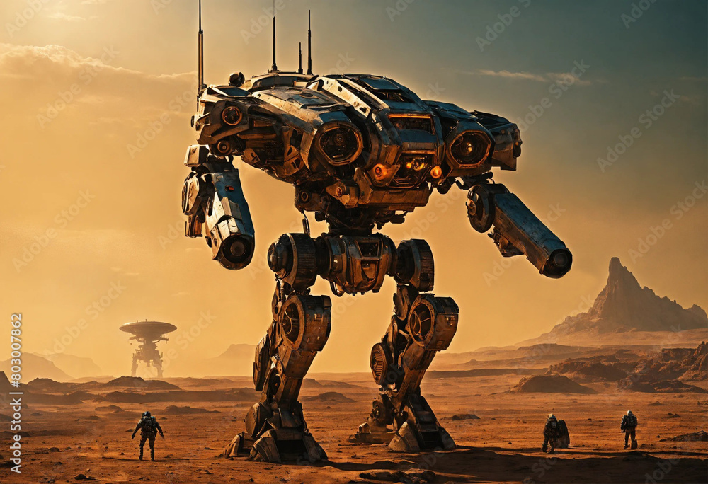Huge fantastic walking robot on an alien planet expedition Stock ...