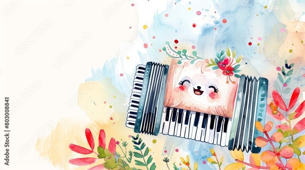A cute illustration of an accordion with a smiley face. The accordion ...