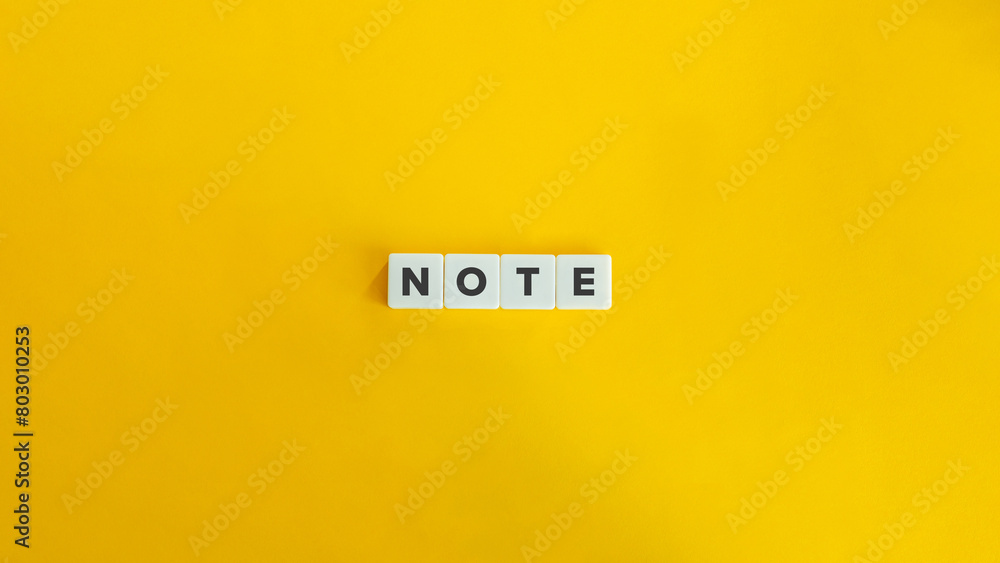 NOTE Word. Text on Block Letter Tiles and Icon on Flat Background ...