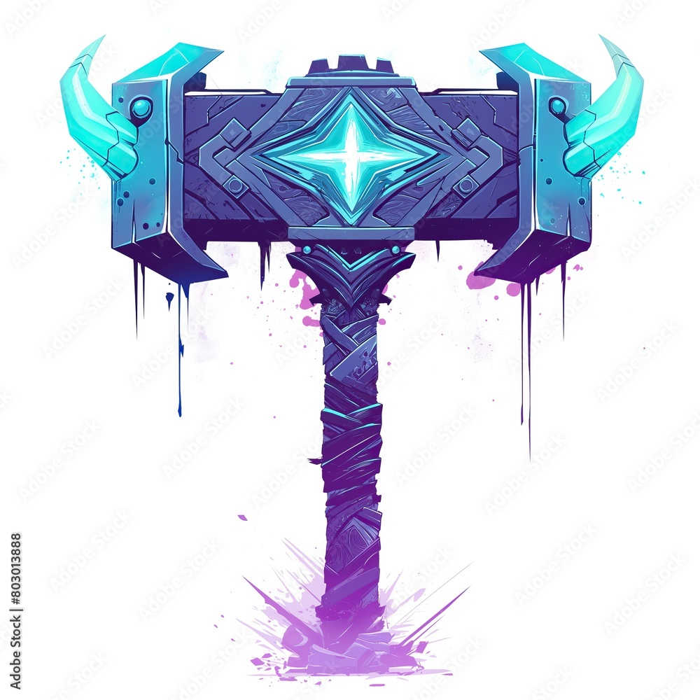 Viking battle ax in cyberpunk style on a white background 2D logo Stock ...