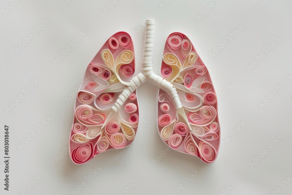 Paper quilled lungs isolated on white background with ample space for ...