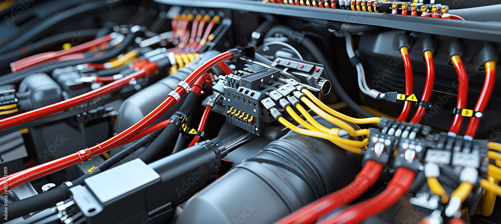 The main wiring harness running through the interior of a passenger car ...