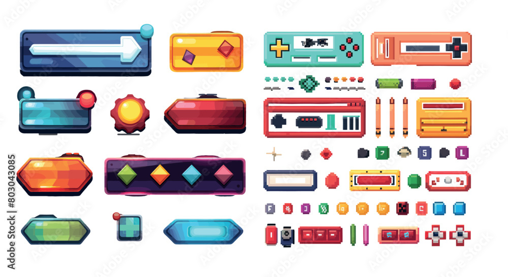 The game menu buttons for 8-bit games use pixels for the arrows and level bars, Stock Vector ...