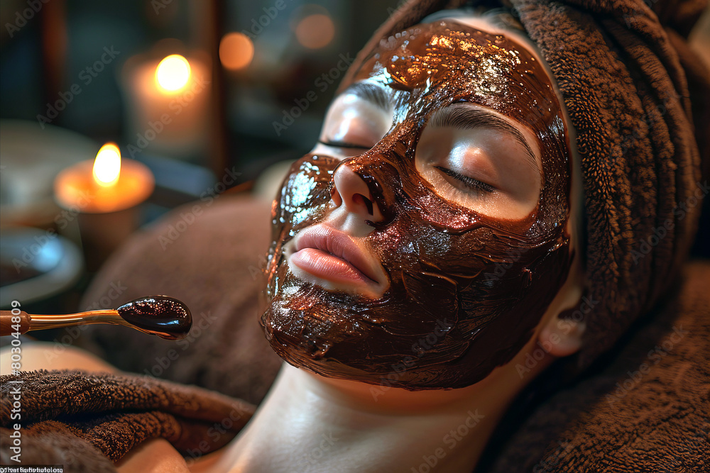 Chocolate Facial Mask: Spa scene featuring chocolate-based beauty ...