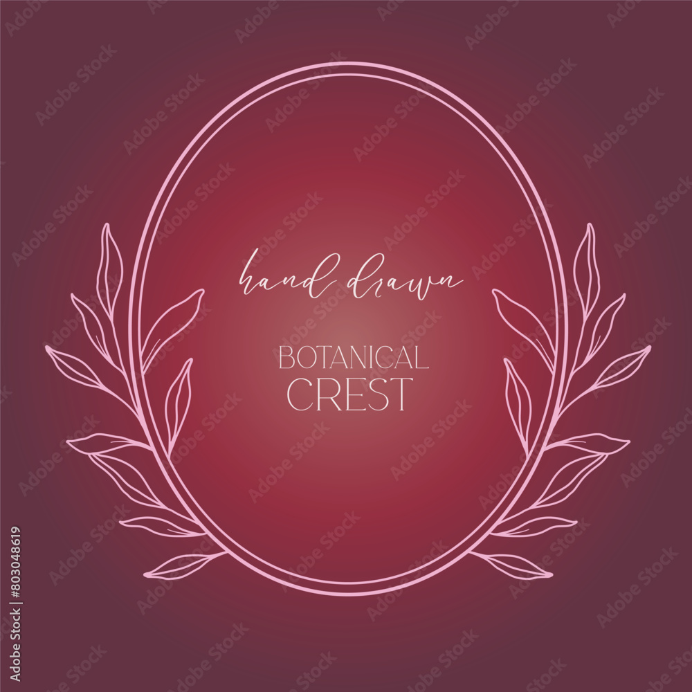 Wedding Crest floral Line Art Design. Botanical Crest Line Drawing ...