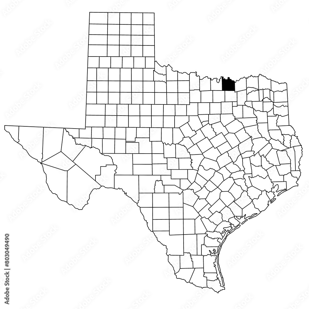 Map of Grayson County in Texas state on white background. single County ...