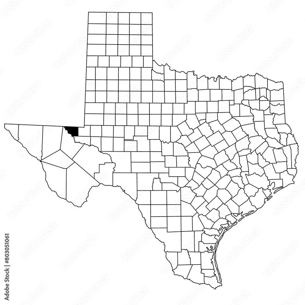 ภาพประกอบสต็อก Map of loving County in Texas state on white background ...