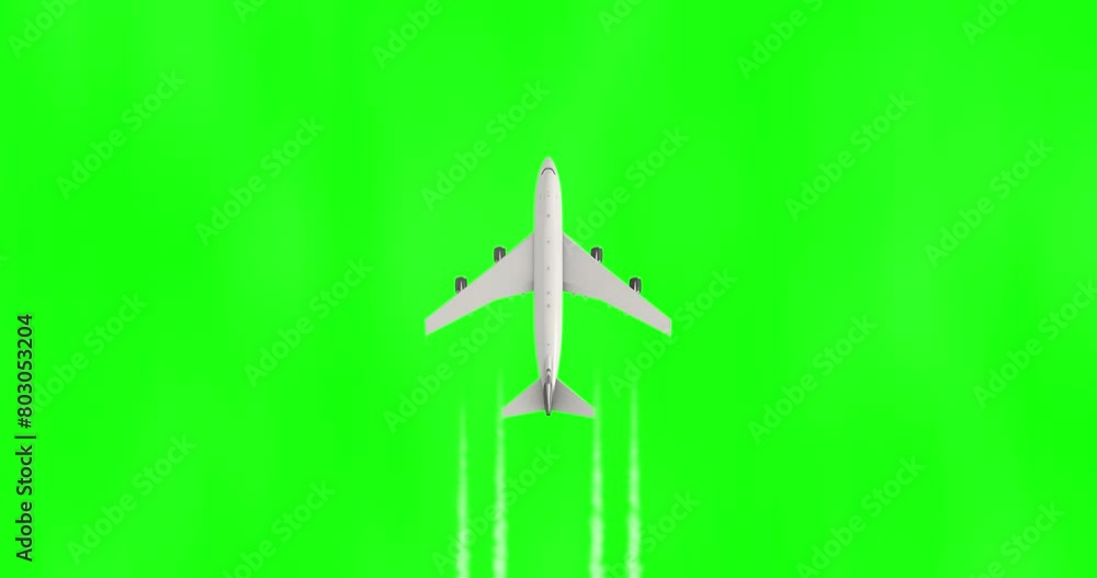 Airplane flight. Aircraft view from above, isolated on a green screen ...