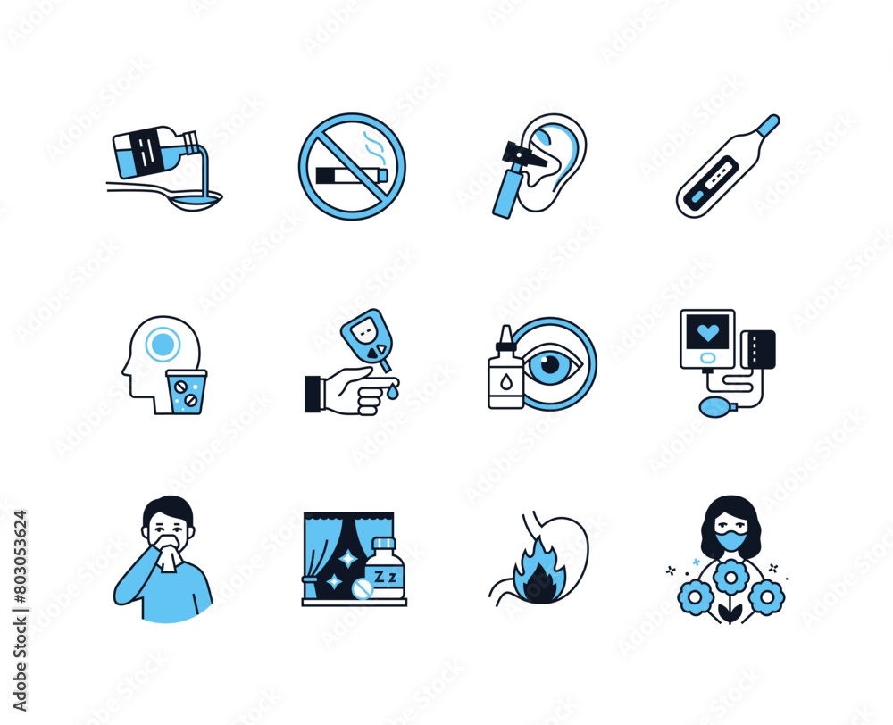 Health and bad habits - line design style icons set with editable ...