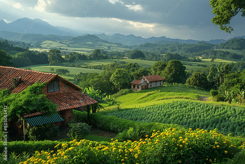 Rural Harmony: A tranquil countryside scene depicting quaint villages ...