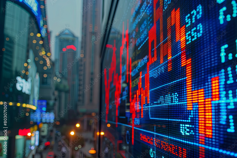 Stock market digital graph chart on LED display concept. A large ...