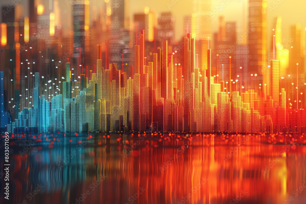 A histogram of a large dataset, with peaks and troughs color-coded to ...