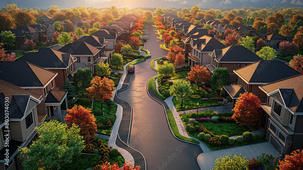 suburb, American, neighborhood, community, residential, houses, streets ...