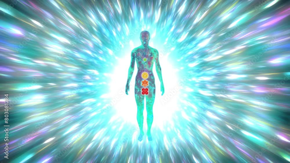 Seven Chakras in Human Body with Muladhara Root Chakra and Shining Aura ...