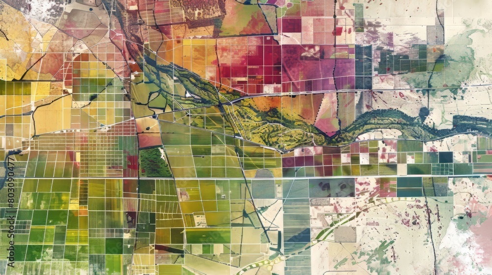 Colorful land use map featuring agricultural zones and urban layouts ...
