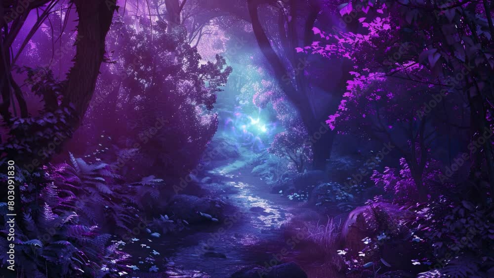 Fantasy magical landscape forest with blue and purple, Digital art ...