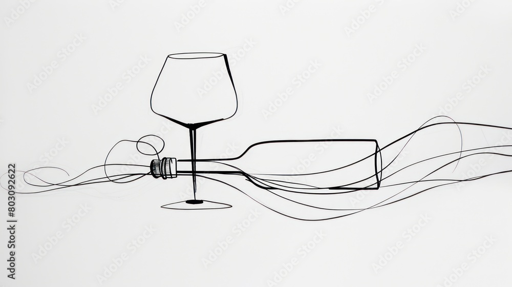 Simple line drawing of a glass of wine and a bottle of wine. Wine ...