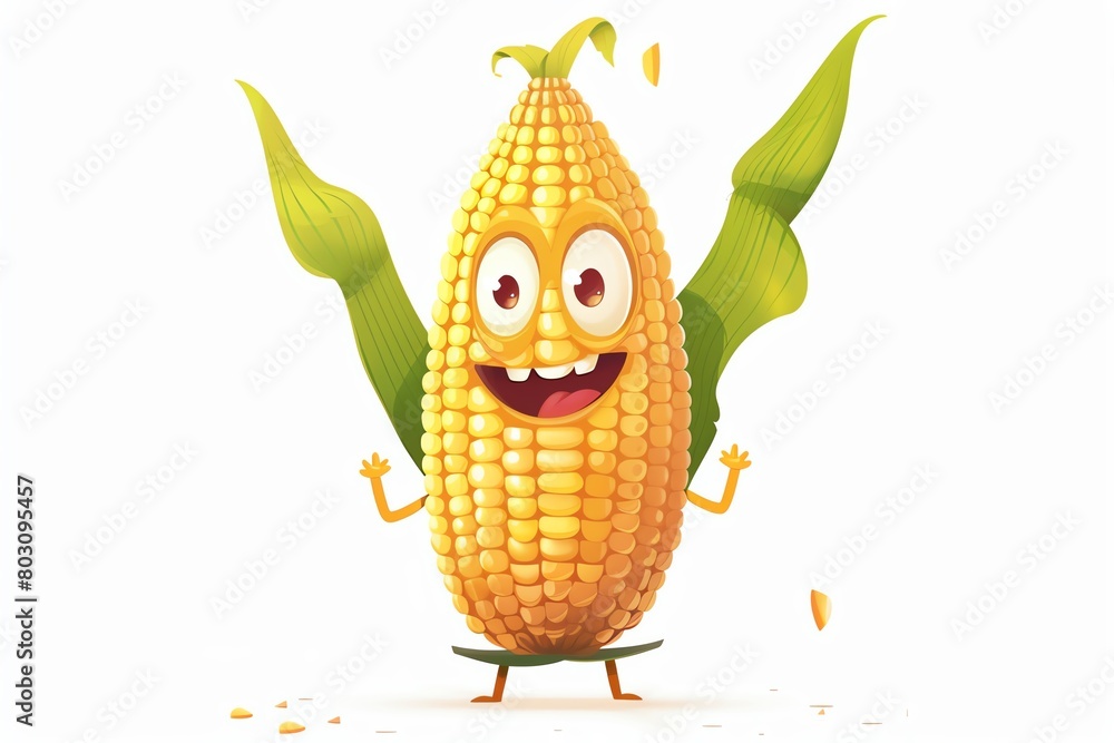 Cartoon character of a smiling corn cob with eyes and legs, standing on ...