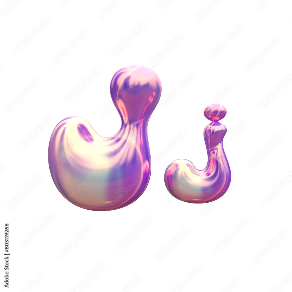 Purple blue plastic 3D balloon bubble letter J j, latex glossy texture ...