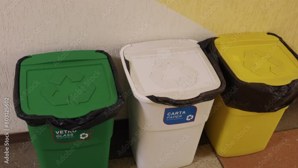 Recycling bins, sorting waste, eco-friendly bins. Recycling containers ...
