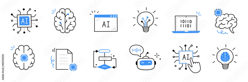 Vecteur Stock Artificial ai brain icon. Ai machine digital robot hand ...