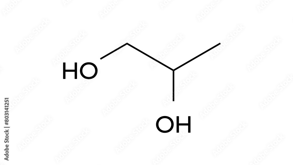 propylene glycol molecule, structural chemical formula, ball-and-stick ...