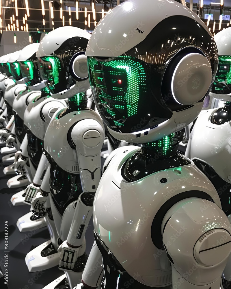 Interactive swarm robotics display at a tech expo, multiple robots ...