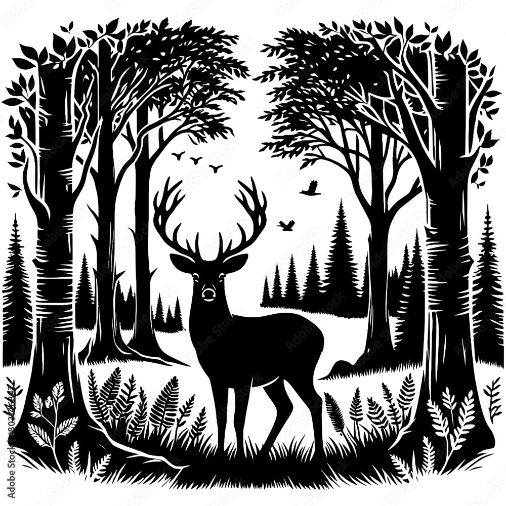 Deer Forest svg, Deer svg, Dear Trees svg, Forest scene svg, Deer cut ...