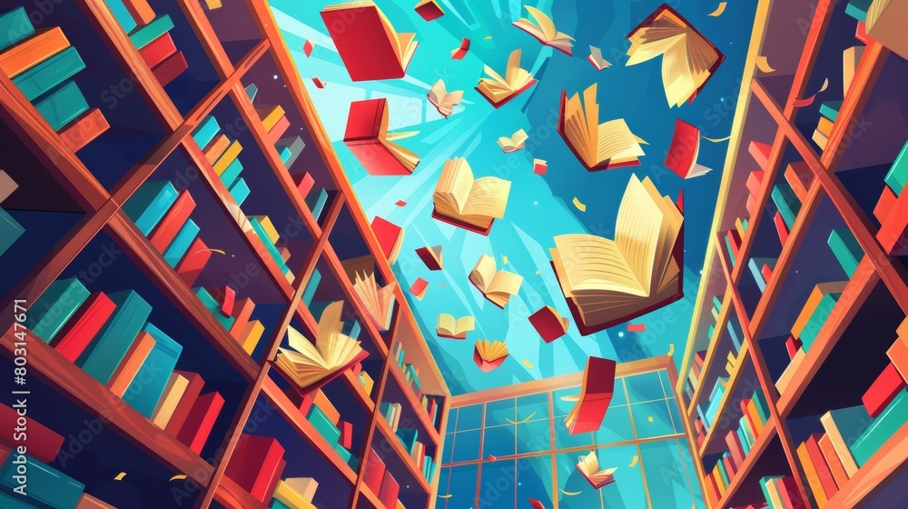 Printed posters with an image of a library interior. Invitation flyers ...