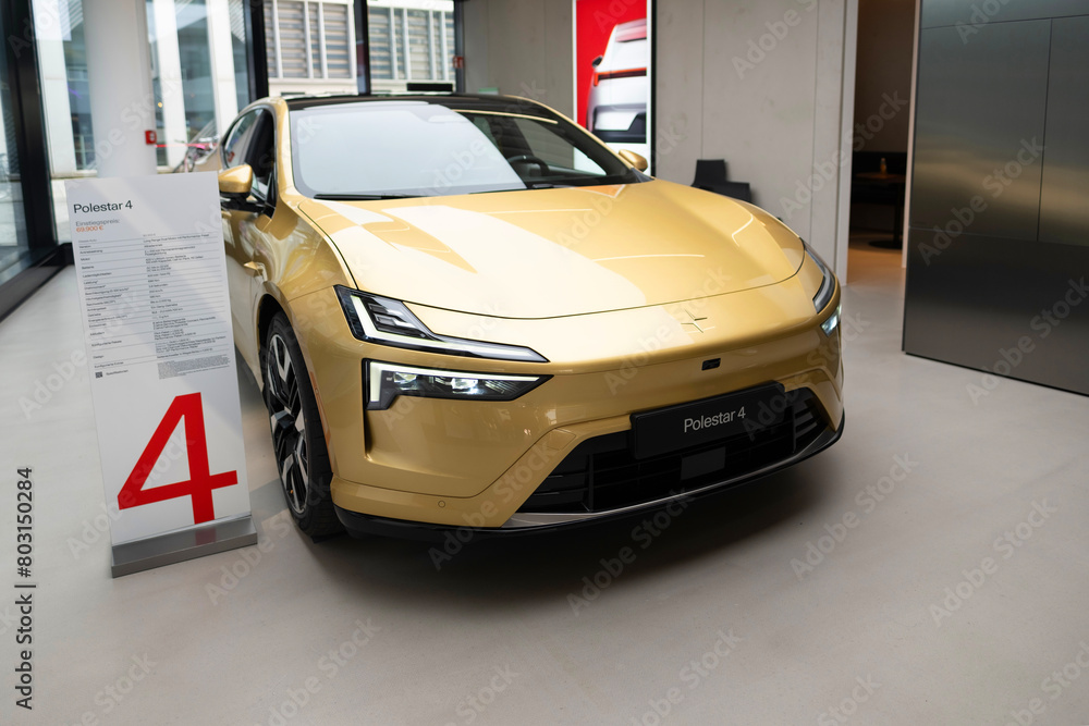 Shiny golden car Polestar 4 upcoming all-electric SUV coupe by Polestar ...