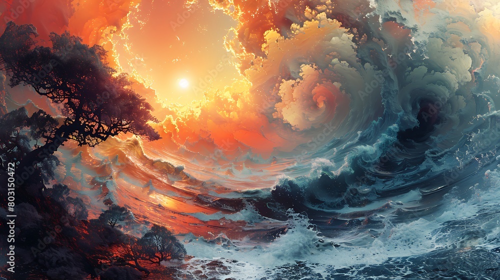 Create an artistic representation of Time Warp with a landscape that ...