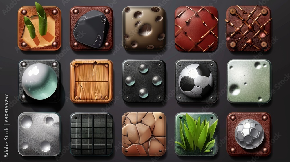 Here are some texture samples: game UI app icons, square buttons, toy blocks, bamboo stems ...
