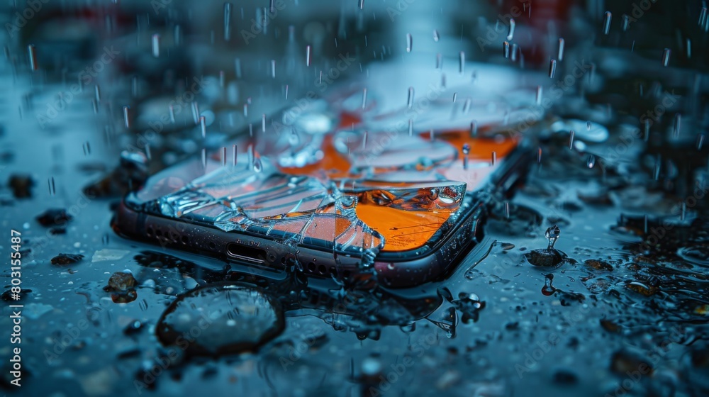 Illustrate a broken smartphone with a cracked or shattered camera lens ...