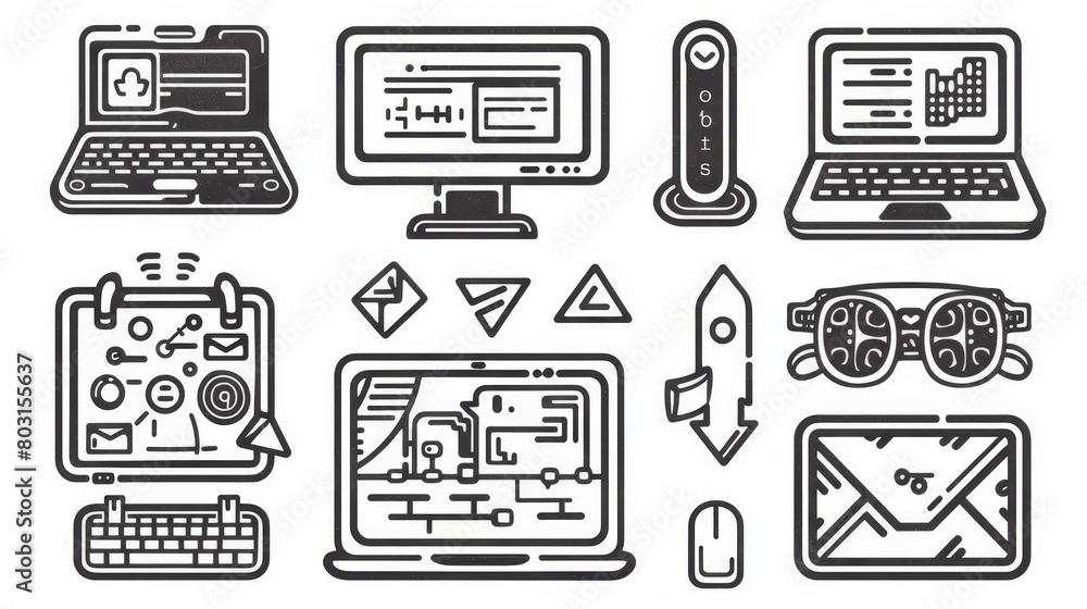 Computer with code on screen, algorithm scheme, mobile phone ...