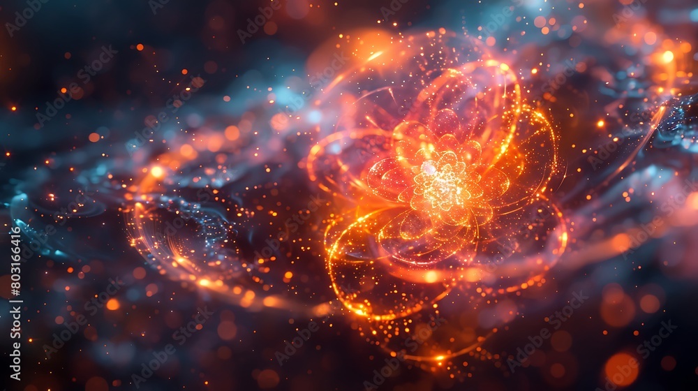 Illustrate atomic orbitals as vibrant light shows, with electrons ...