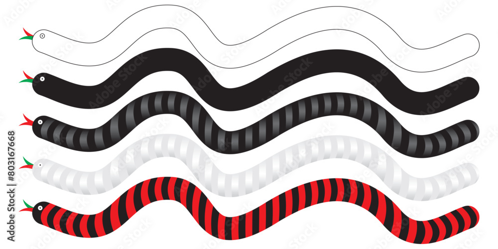 Vetor de Set Of Snake. Long Snake. Dangerous Snake. Snake Line Art ...