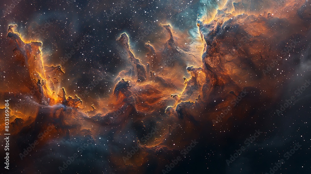 Visualize a nebula depicted as a blooming flower in the cosmic garden ...