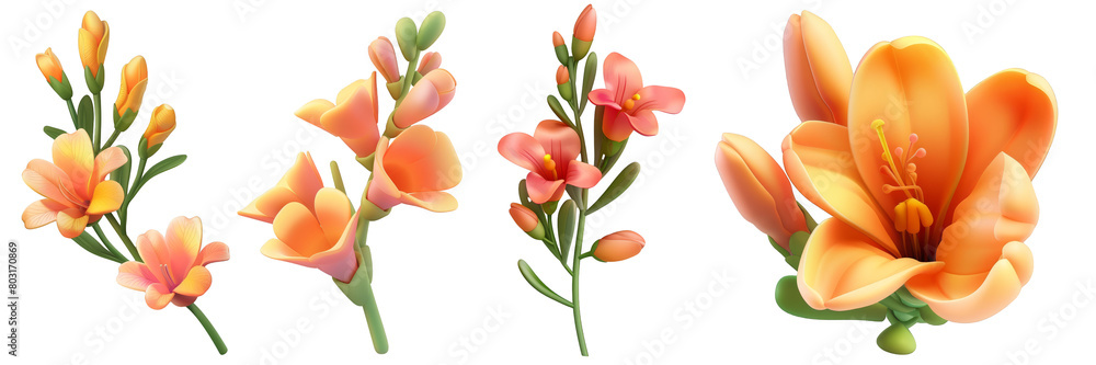 PNG freesia 3d icons and objects collection, in cartoon style minimal ...