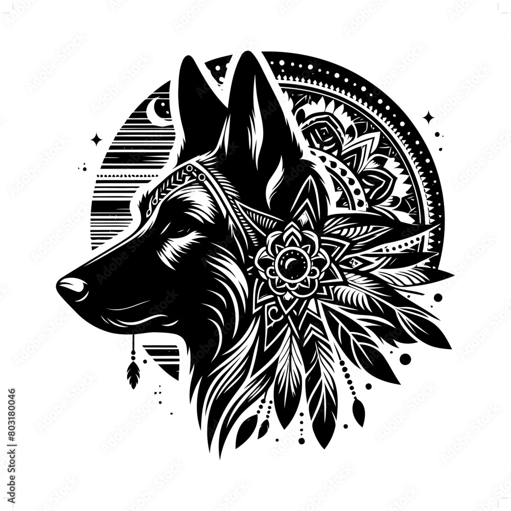 German Shepherd french bulldog silhouette in bohemian, boho, nature ...