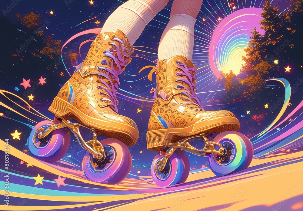 artistic roller skate with wheels made from leopard print and rainbow ...