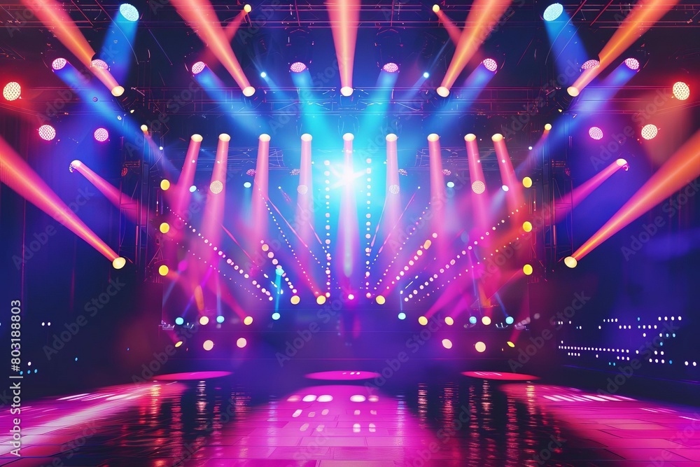 colorful stage lighting setup with spotlights and flashing lights ...