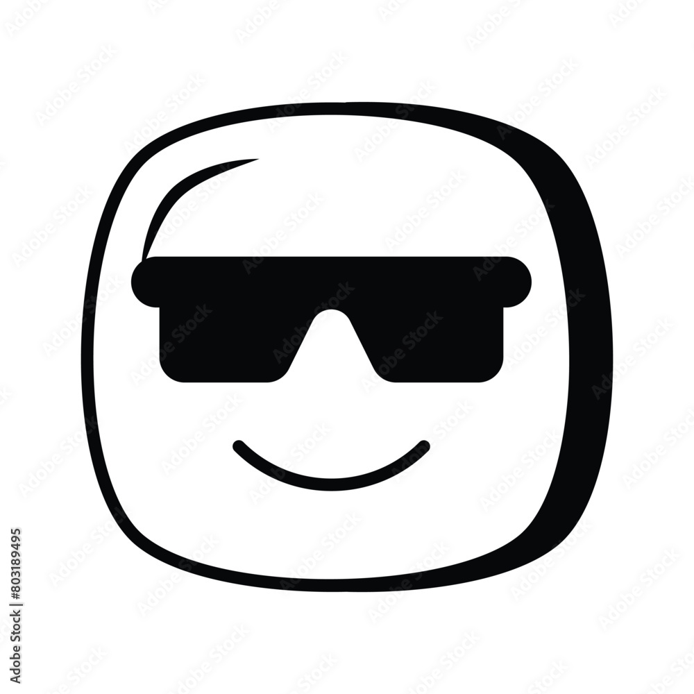 Glasses on emoji face showing concept icon of cool emoji, proud emoji ...