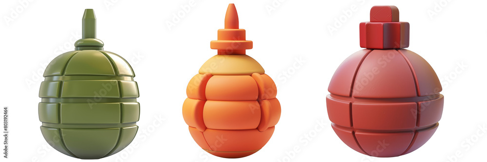 PNG grenade 3d icons and objects collection, in cartoon style minimal ...