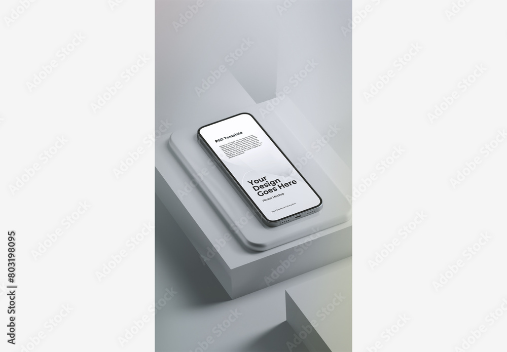 White Phone Mockup Screen Template on White Surface with White Blocks ...