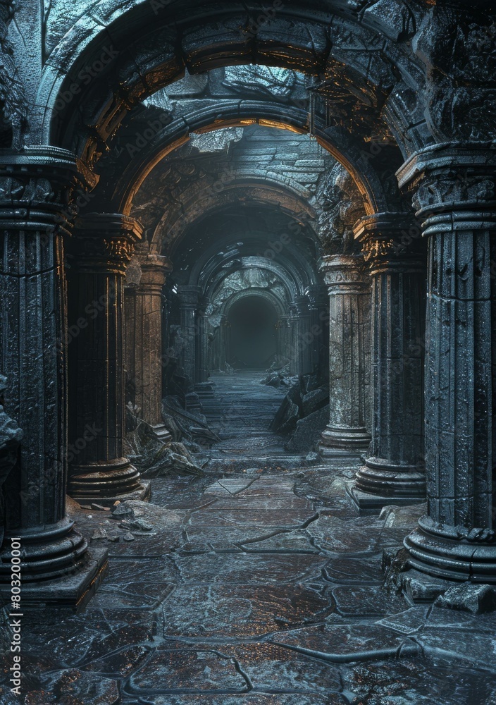Mystical dark fantasy dungeon corridor environment concept art Stock ...