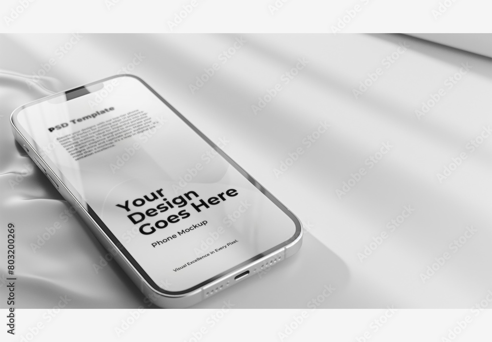 White Phone Mockup Screen Template on White Surface with Black and ...