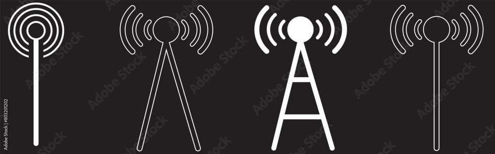 Antenna icon set. Radio antenna icon. Radio tower icons. Communication ...